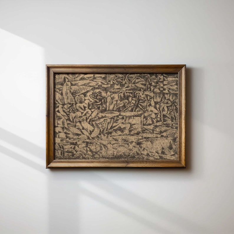 Abstract Garden Sketch Print, Antique Landscape and Shape Etching ...