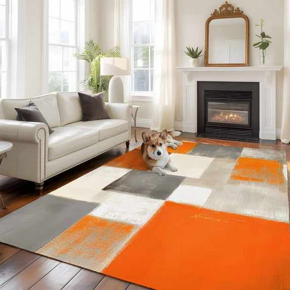 Abstract Gary Orange Paint Large Area Rugs 6x9 ft Retro Mottled Oil ...