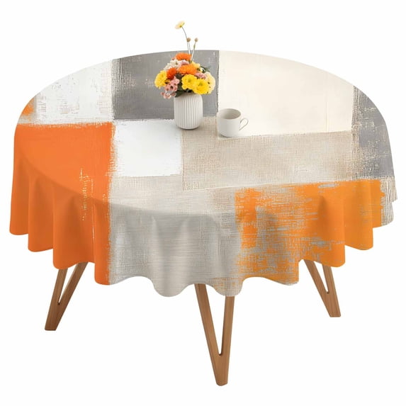 Abstract Gary Orange Paint Round Tablecloth 60 inches Retro Mottled Oil ...