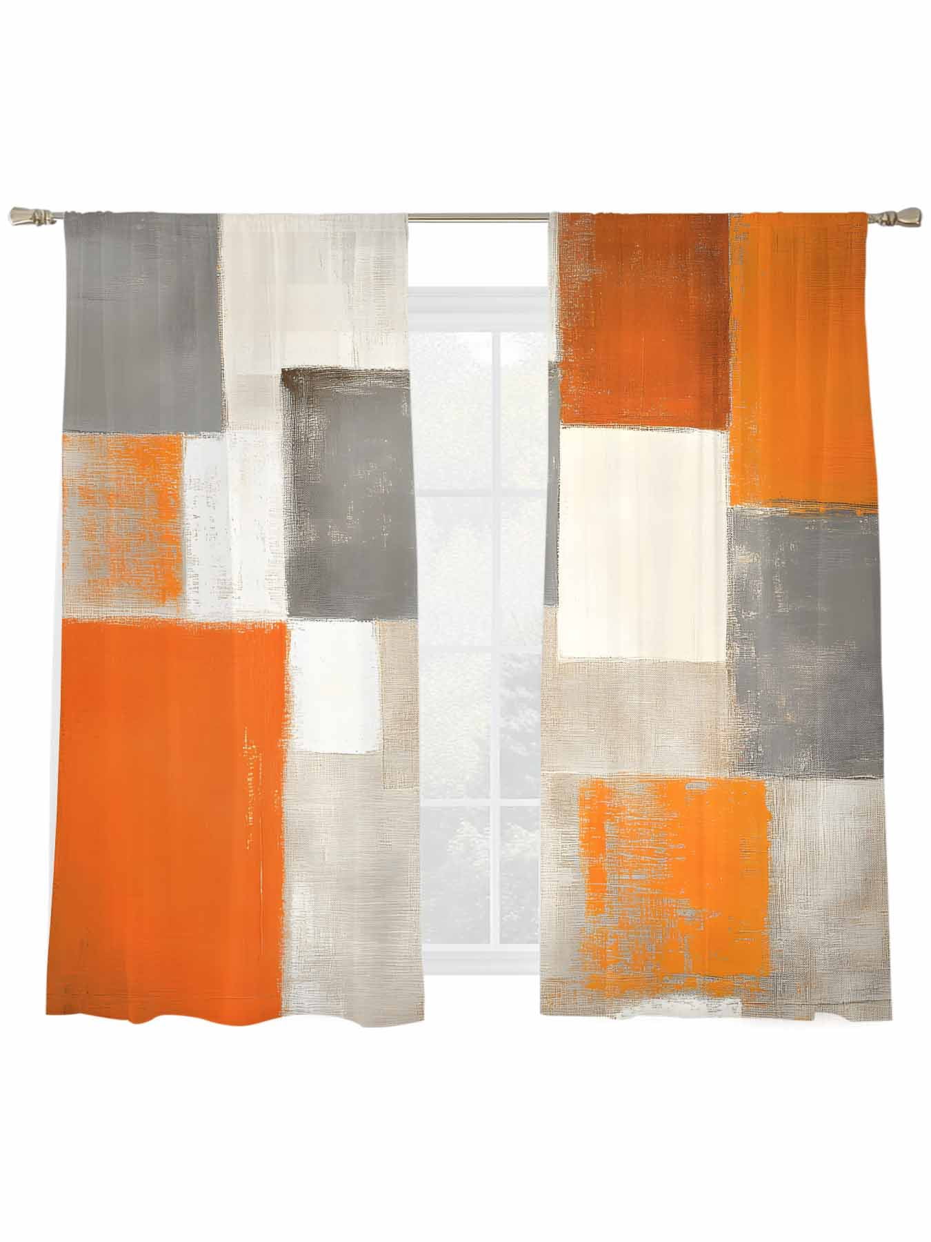 Abstract Gary Orange Paint Sheer Curtains for Living Room Bedroom ...