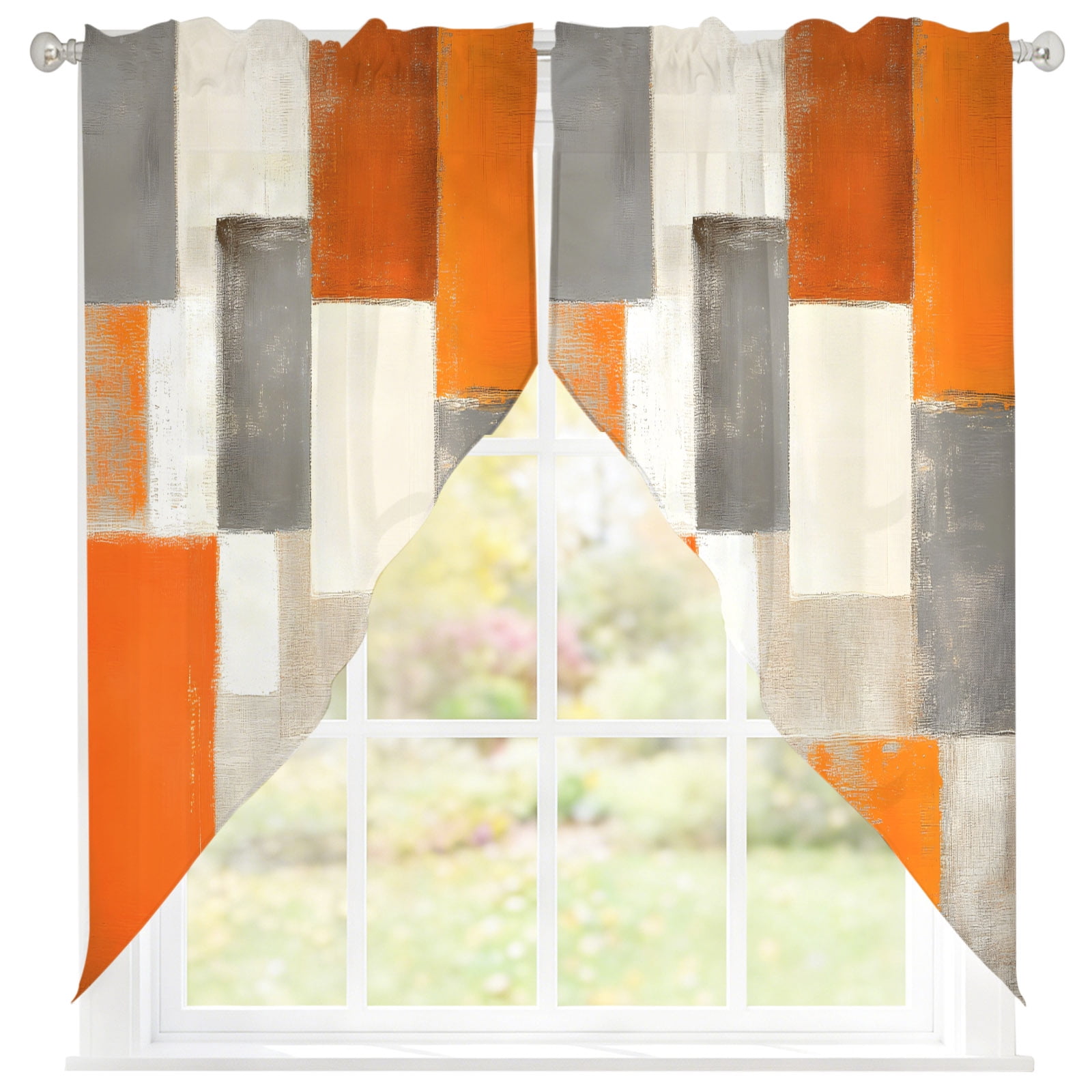 Abstract Gary Orange Paint Sheer Curtains Swag Valances for Windows ...