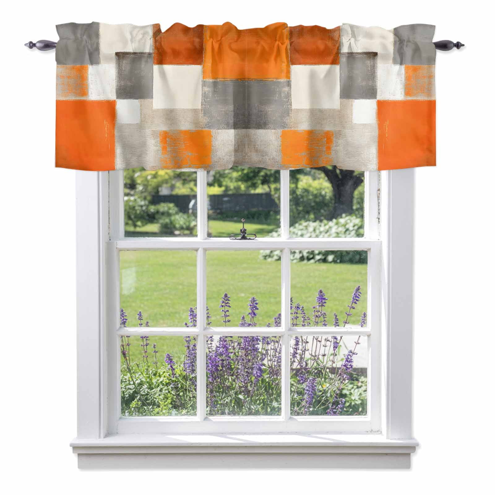 Abstract Gary Orange Paint Valance Curtain Retro Mottled Oil Painting ...