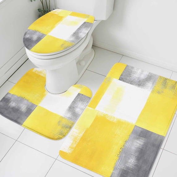 Abstract Gary Yellow Paint Bathroom Rugs Set Retro Mottled Oil Painting ...