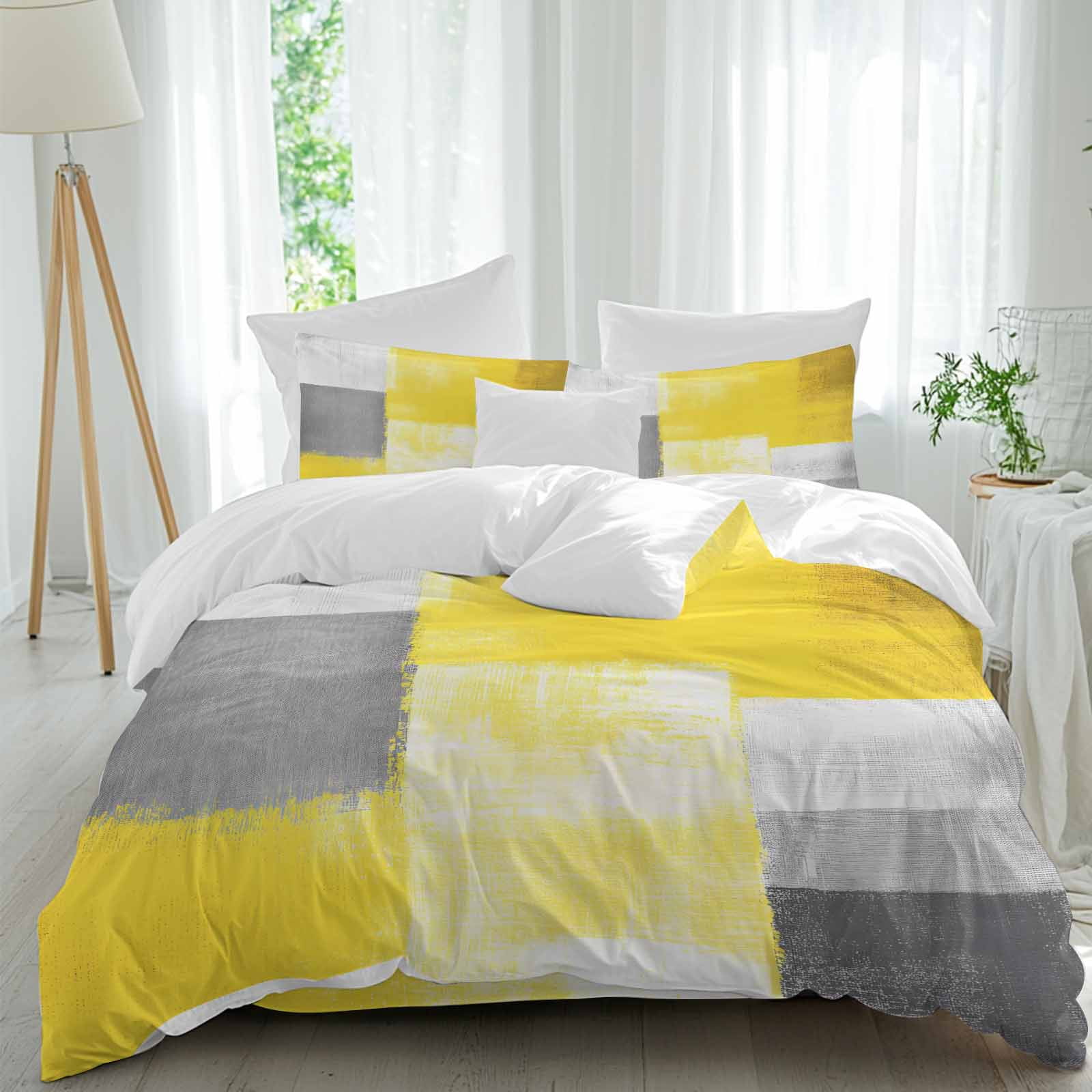 Abstract Gary Yellow Paint Queen Duvet Cover Set, Retro Mottled Oil ...