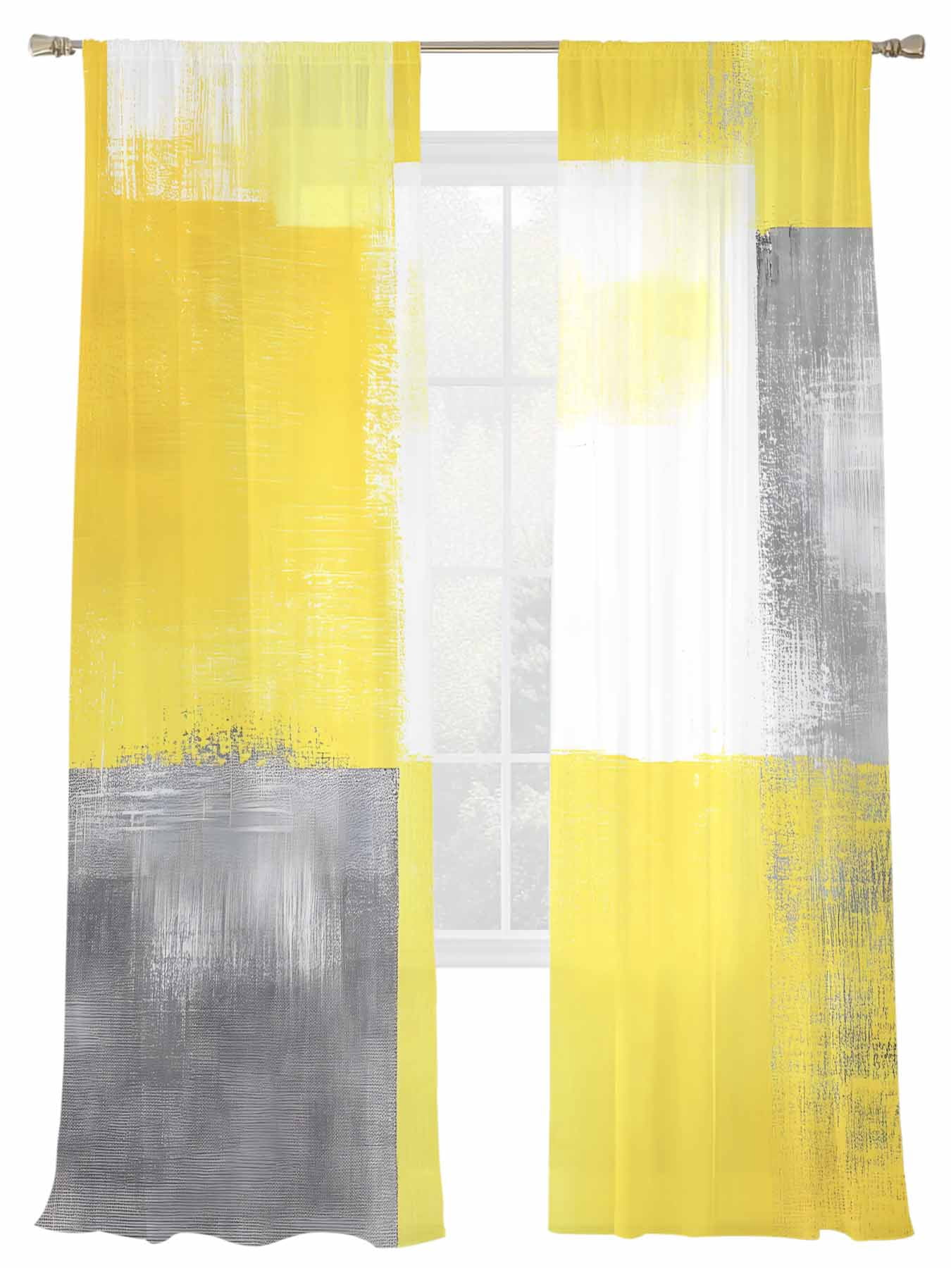 Abstract Gary Yellow Paint Sheer Curtains for Living Room Bedroom ...