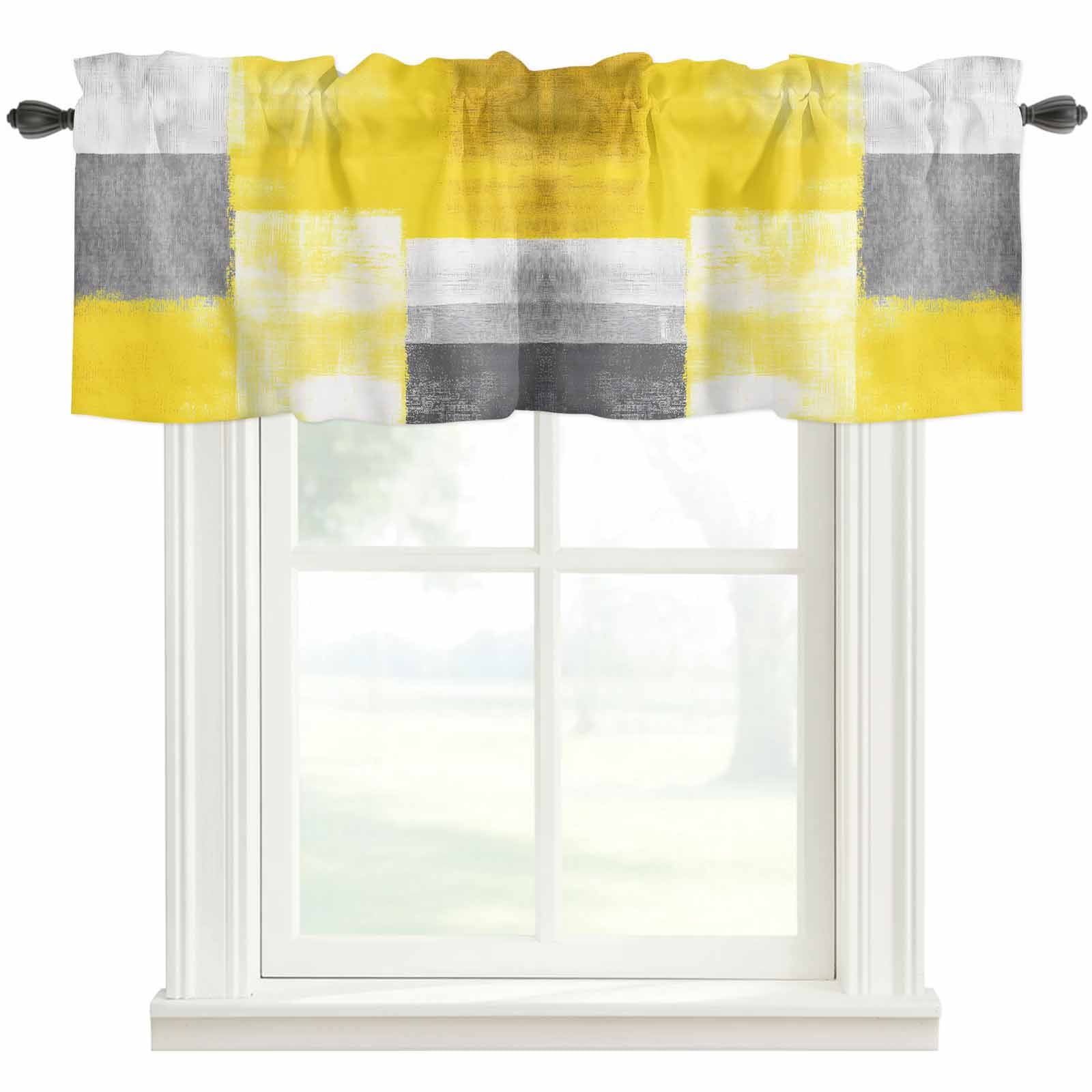 Abstract Gary Yellow Paint Valances for Windows Retro Mottled Oil ...