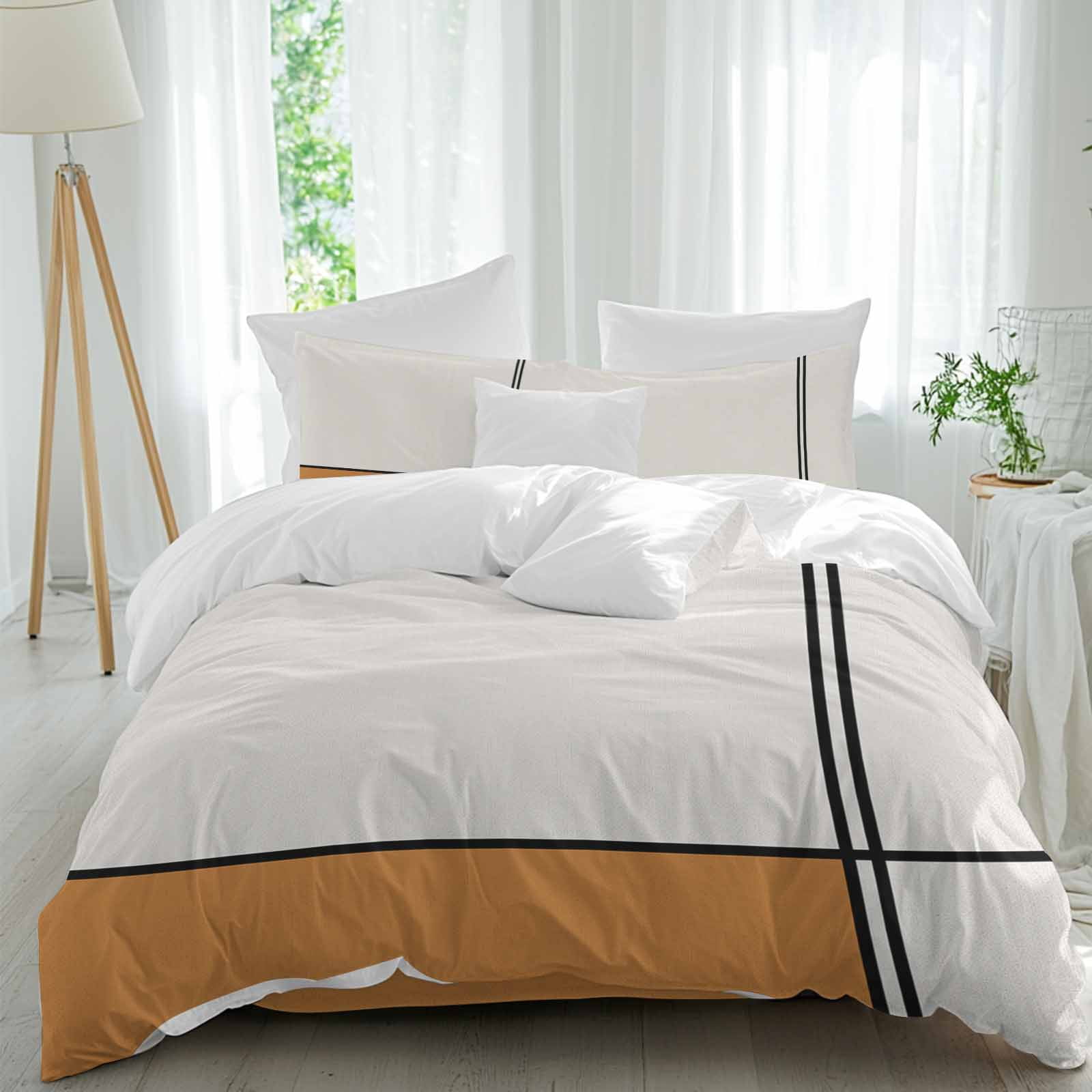 Abstract Gemoetric 4 Piece Duvet Cover Set Queen Size Art Orange Color ...