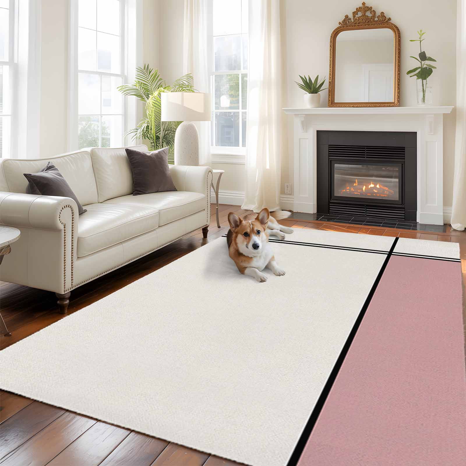Abstract Gemoetric Area Rugs 5x7 ft Art Pink Color Block Washable Rug ...