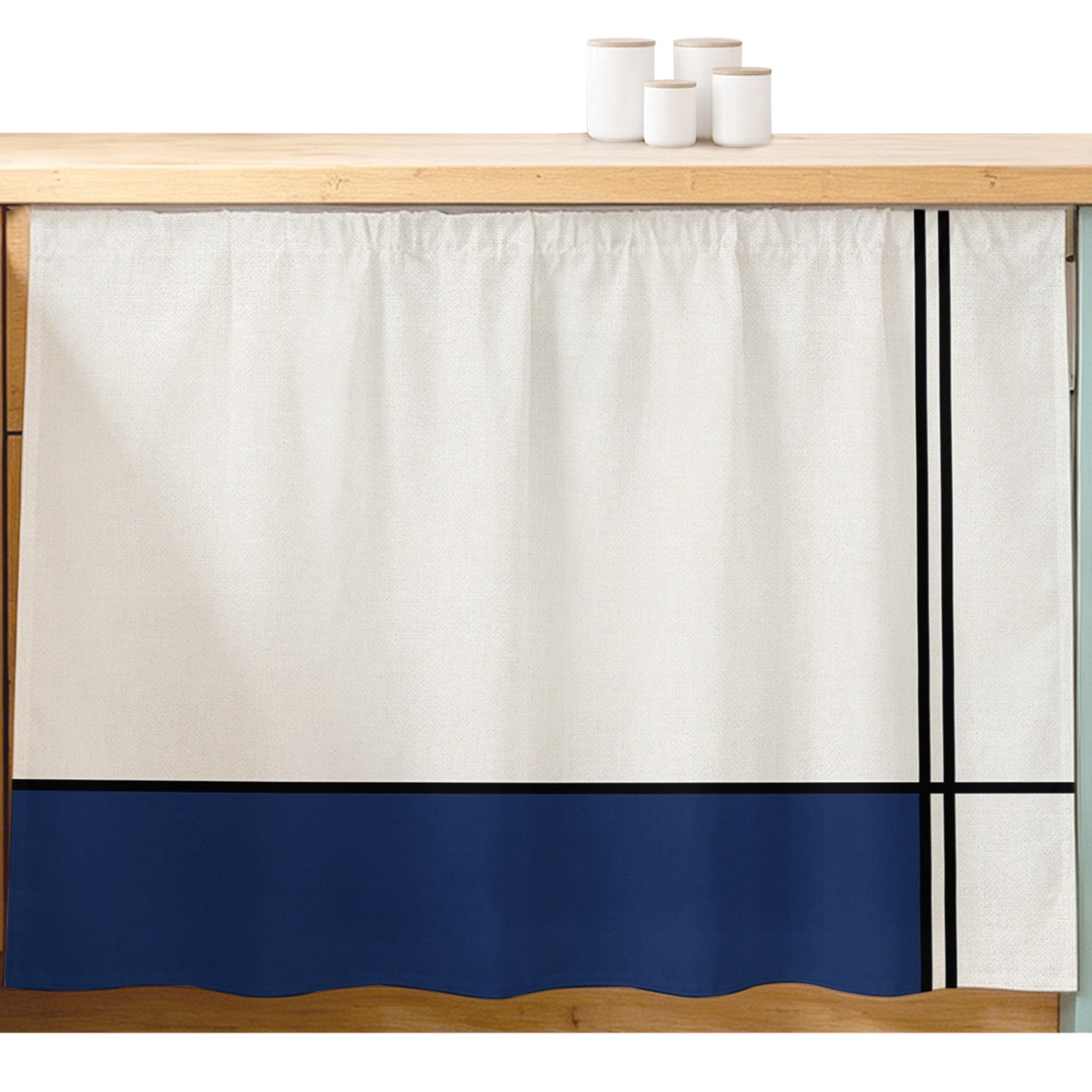 Abstract Gemoetric Cabinet Curtains Art Navy Blue Color Block Sink ...