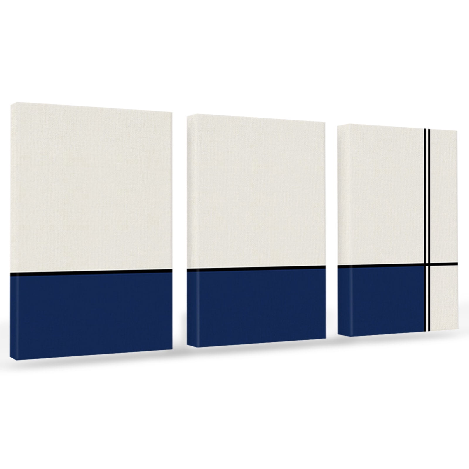 Abstract Gemoetric Canvas Wall Art 3 Panels, Art Navy Blue Color Block ...