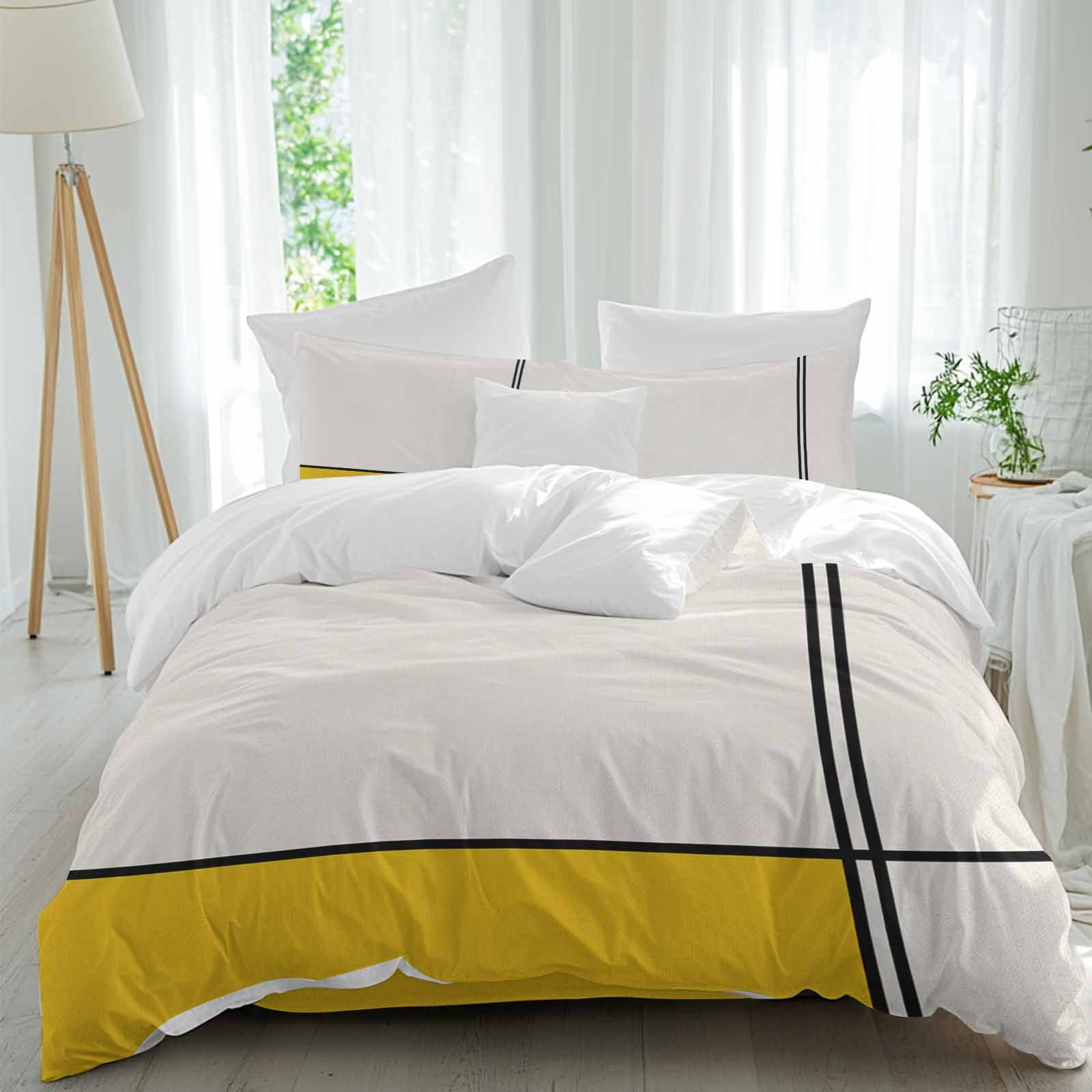 Abstract Gemoetric Duvet Cover Set Full Size, Art Yellow Color Block 4 ...