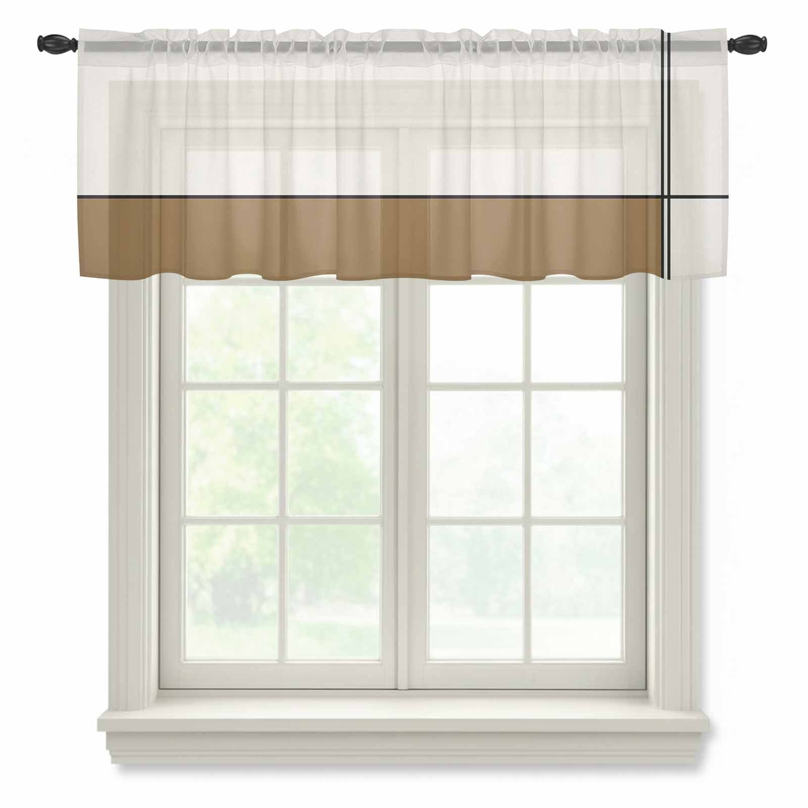 Abstract Gemoetric Semi Sheer Valance Curtains Art Brown Color Block ...