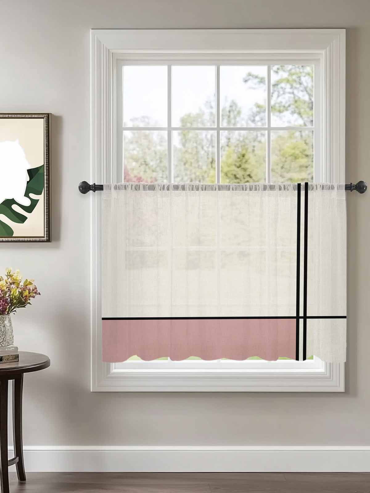 Abstract Gemoetric Sheer Curtains 54 Inch Long 1 Panel Art Pink Color ...