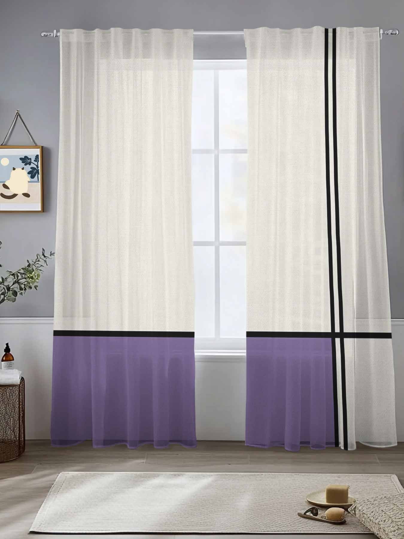 Abstract Gemoetric Sheer Curtains 84 Inches Long 2 Panels Art Purple ...