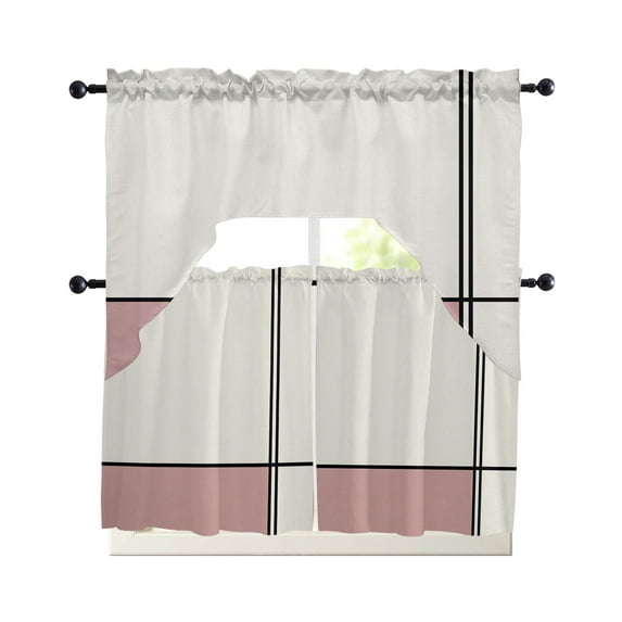Abstract Gemoetric Swag Valance and Tier Curtains Set Art Pink Color ...