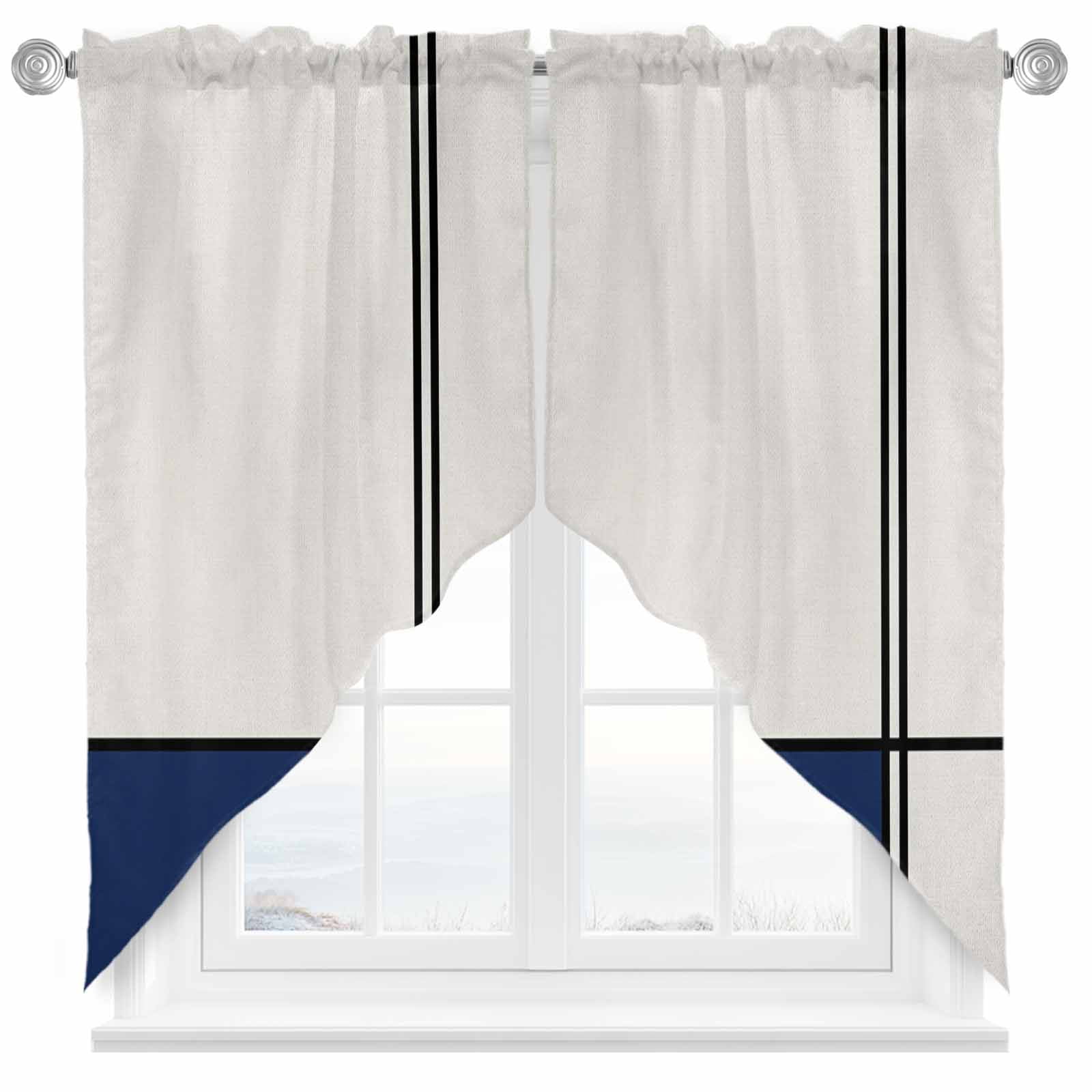 Abstract Gemoetric Swag Valances for Windows 2 Pack Art Navy Blue Color ...