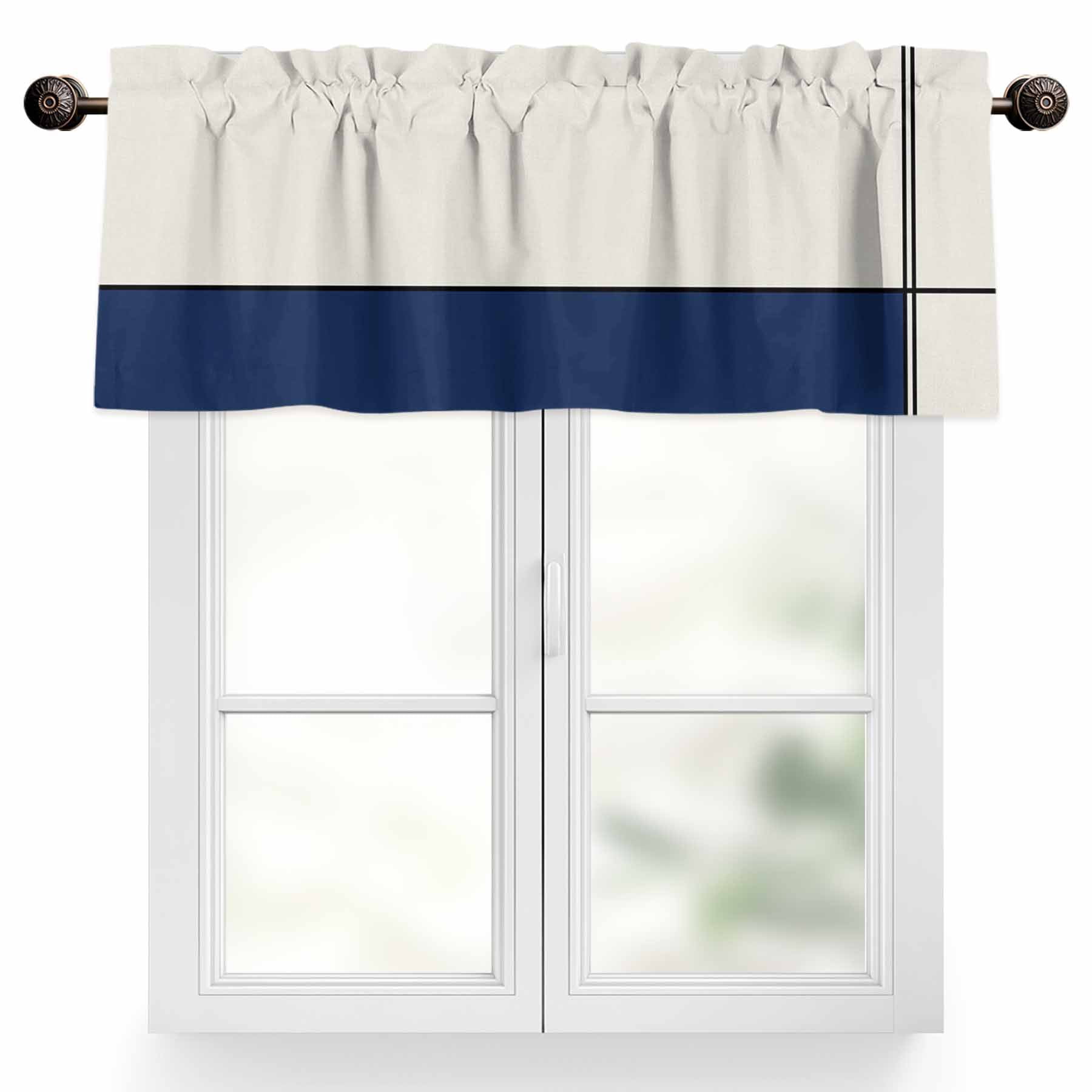 Abstract Gemoetric Valances for Windows, 42 x 12in, Art Navy Blue Color ...