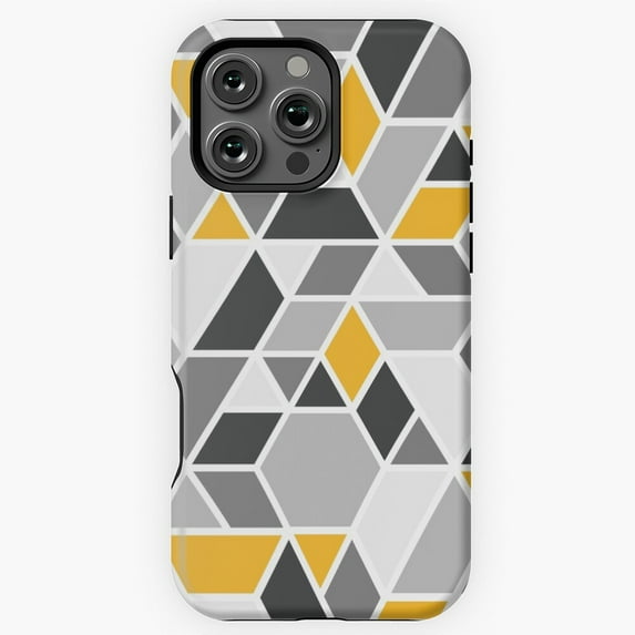 Abstract Geo Yellow Grey Fun iPhone Case 17 11 12 13 14 15 16 Pro Max ...