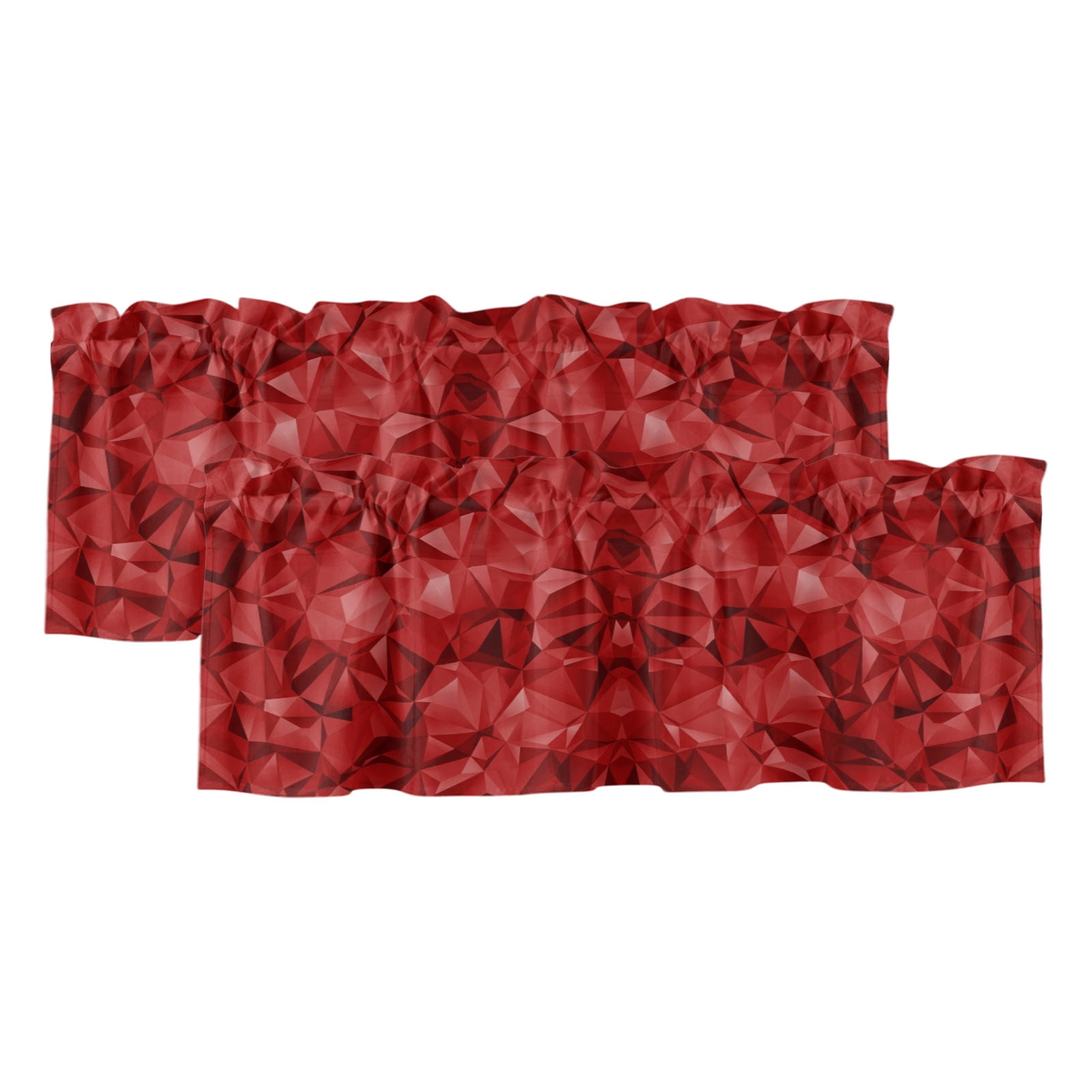 Abstract Geometric 2 Panels Kitchen Valance, Red Modern Artificial ...