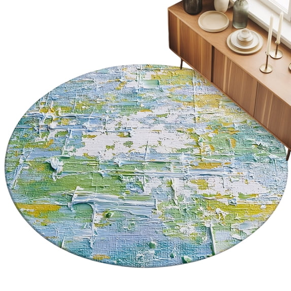Abstract Geometric 3.3ft Non Slip Round Area Rug Yellow Blue Green Oil ...