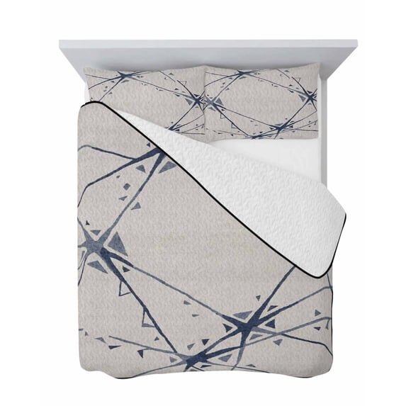 Abstract Geometric 3 Piece Quilt Set Twin Size, Navy Blue Splatter ...
