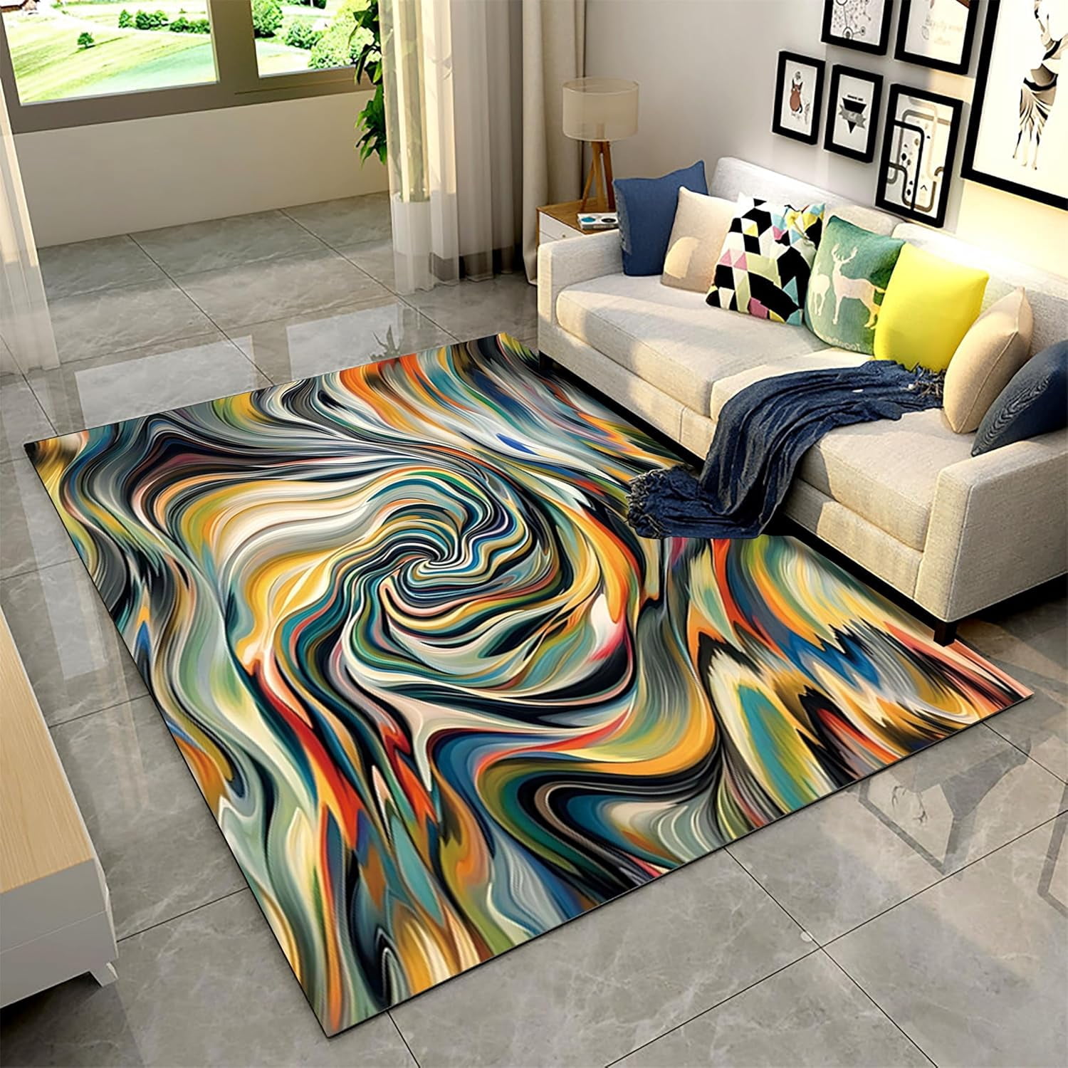 Abstract Geometric 3D Area Rug, Bright Color Printed Pattern Carpet ...