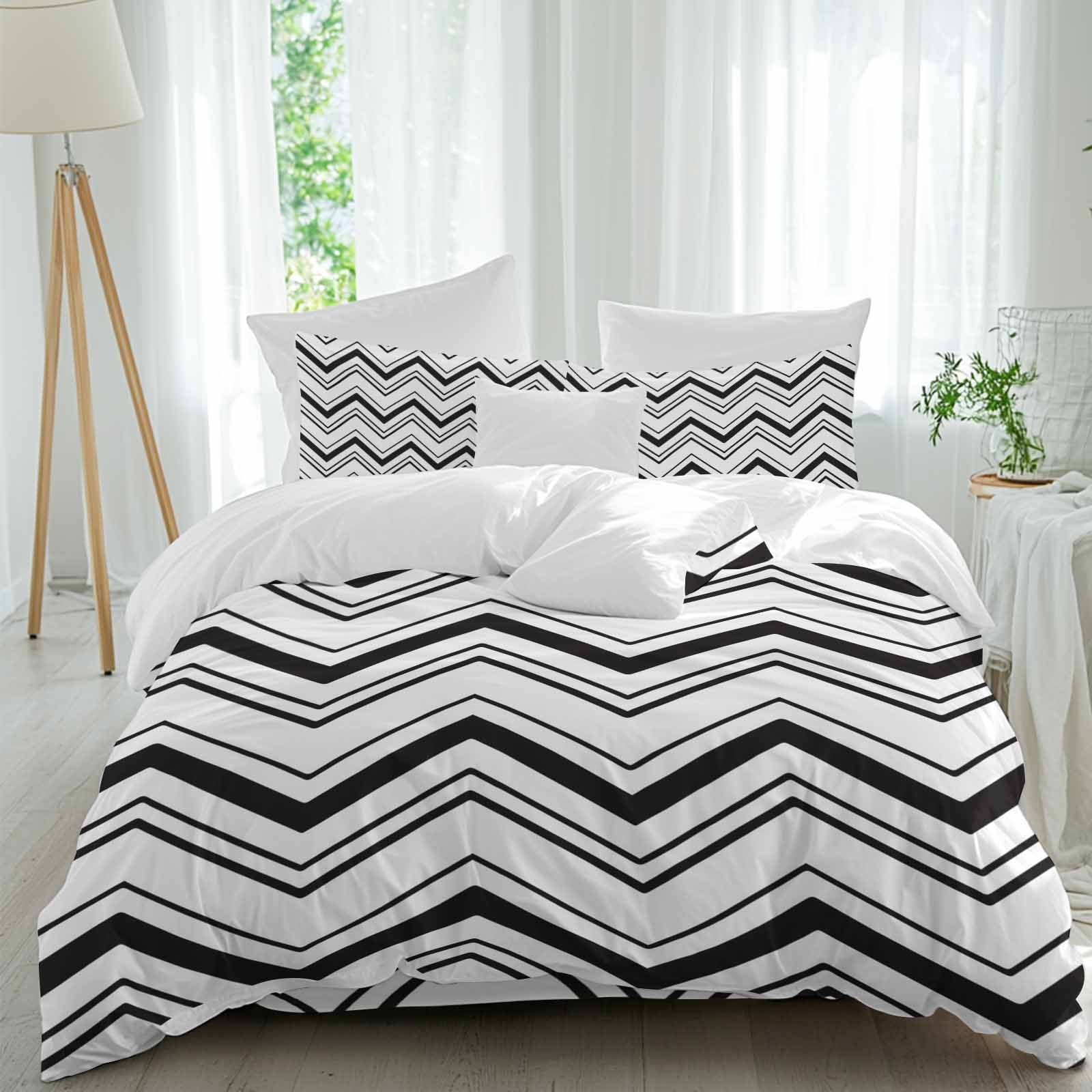 Abstract Geometric 4 Piece Duvet Cover Set Queen Size Ripple Stripe ...