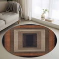 Abstract Geometric 4FT Round Area Rugs Black and Brown Wood Grain ...