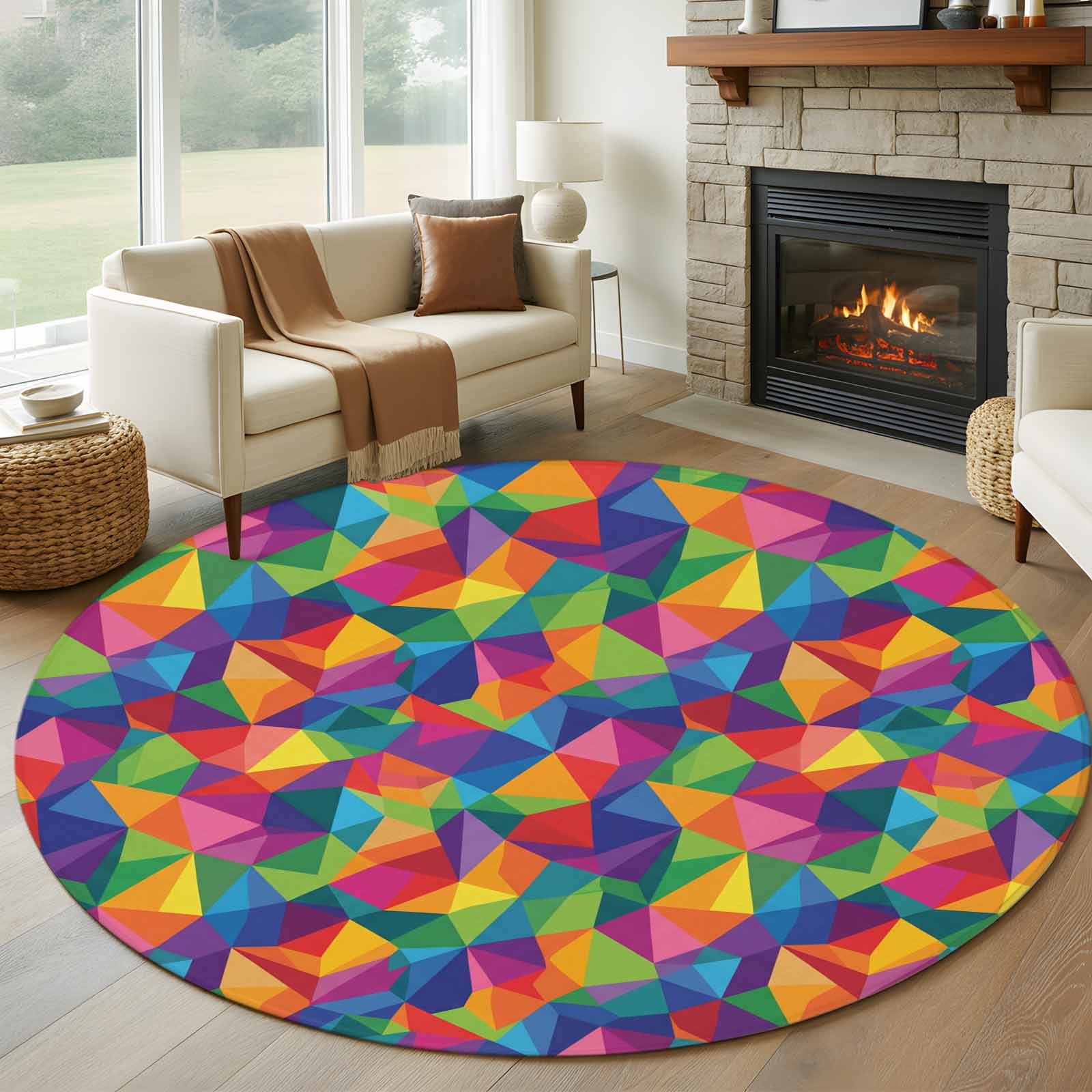 Abstract Geometric 5FT Round Area Rugs for Living Room Color Modern ...