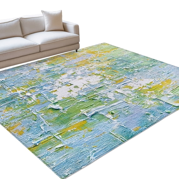 Abstract Geometric 6x9ft Non Slip Area Rug Yellow Blue Green Oil ...