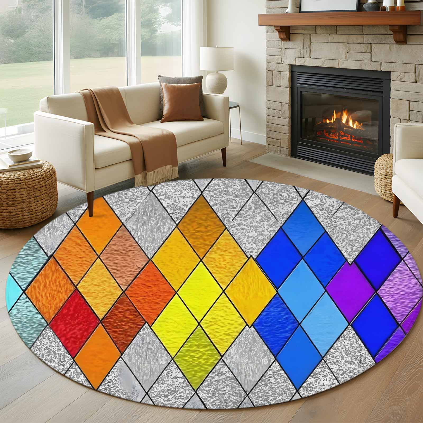 Abstract Geometric 7FT Round Area Rugs for Living Room Modern Gradient ...