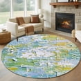 Abstract Geometric 8FT Round Area Rugs for Living Room Yellow Blue ...