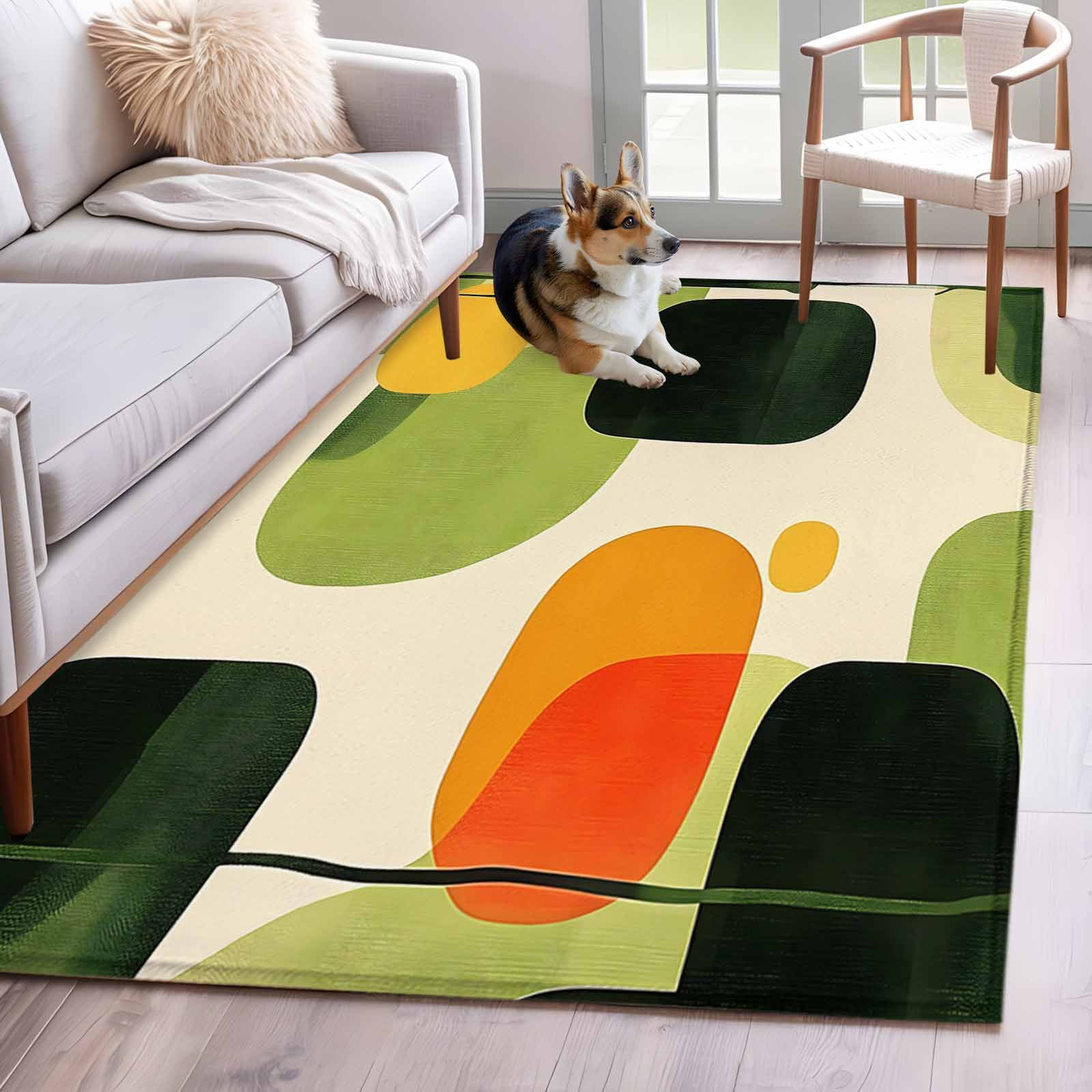 Abstract Geometric Area Rug 4x6 Washable Rug Non Slip Green Vintage Art ...