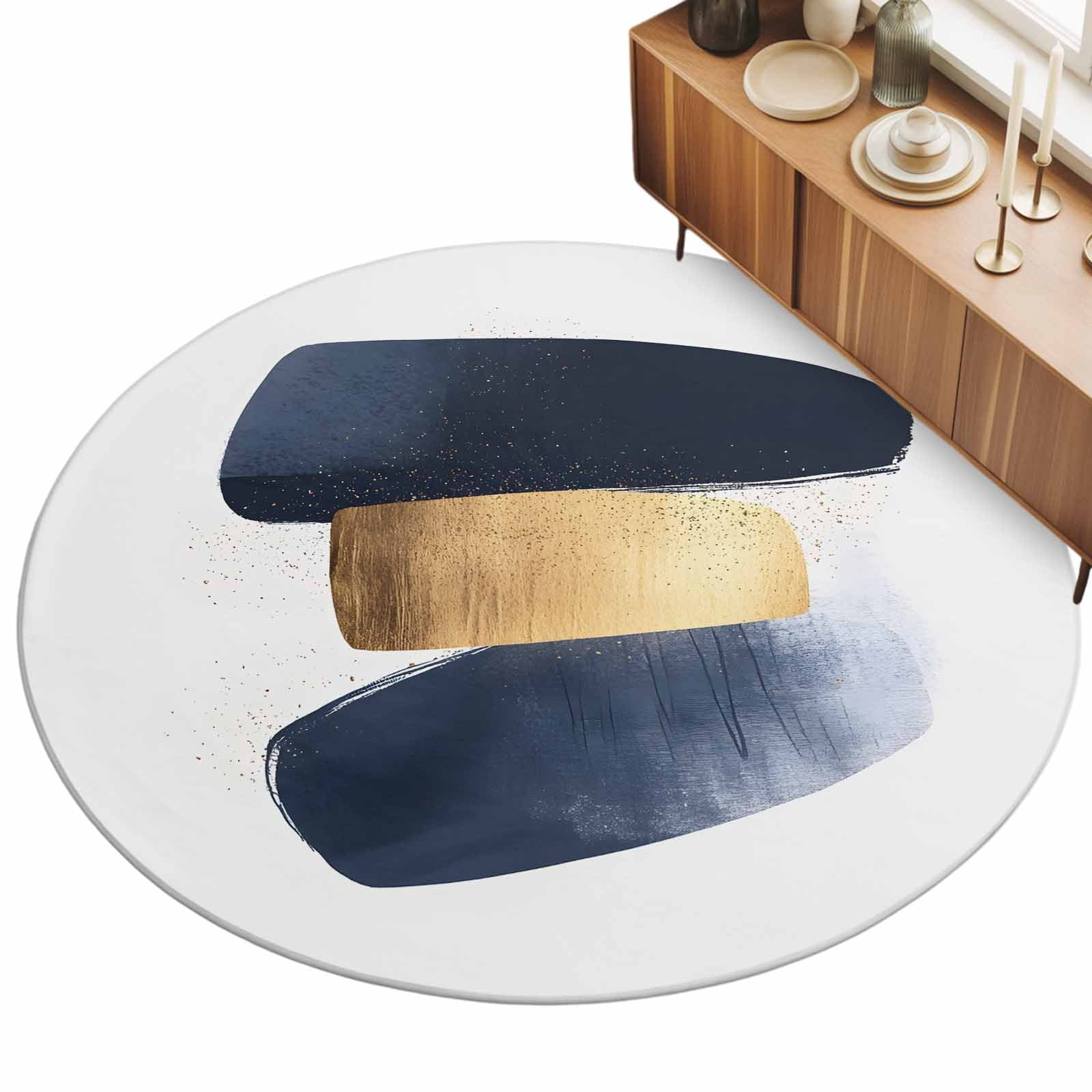Abstract Geometric Area Rug, Black Gold Color Block Non-Slip Felt ...