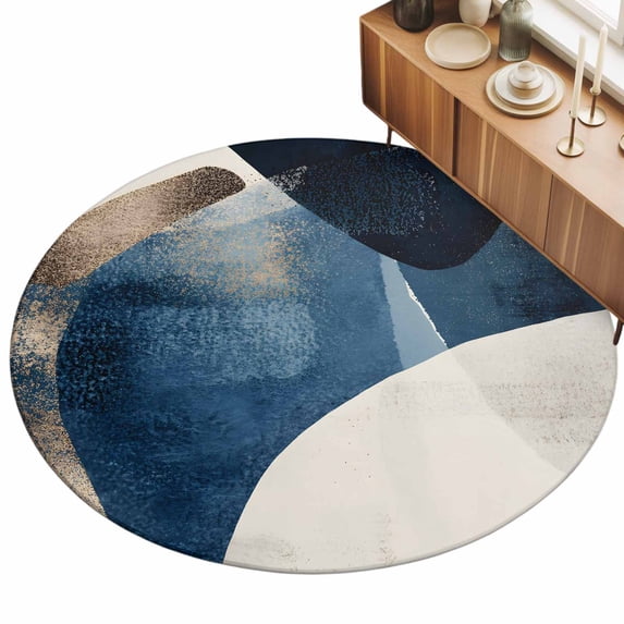 Abstract Geometric Area Rugs 3.3' (Round) Blue Gold Black Dynamic ...