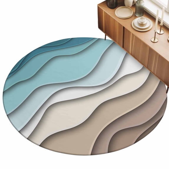 Abstract Geometric Area Rugs 3' (Round) Teal Brown Gradient Waves Beach ...
