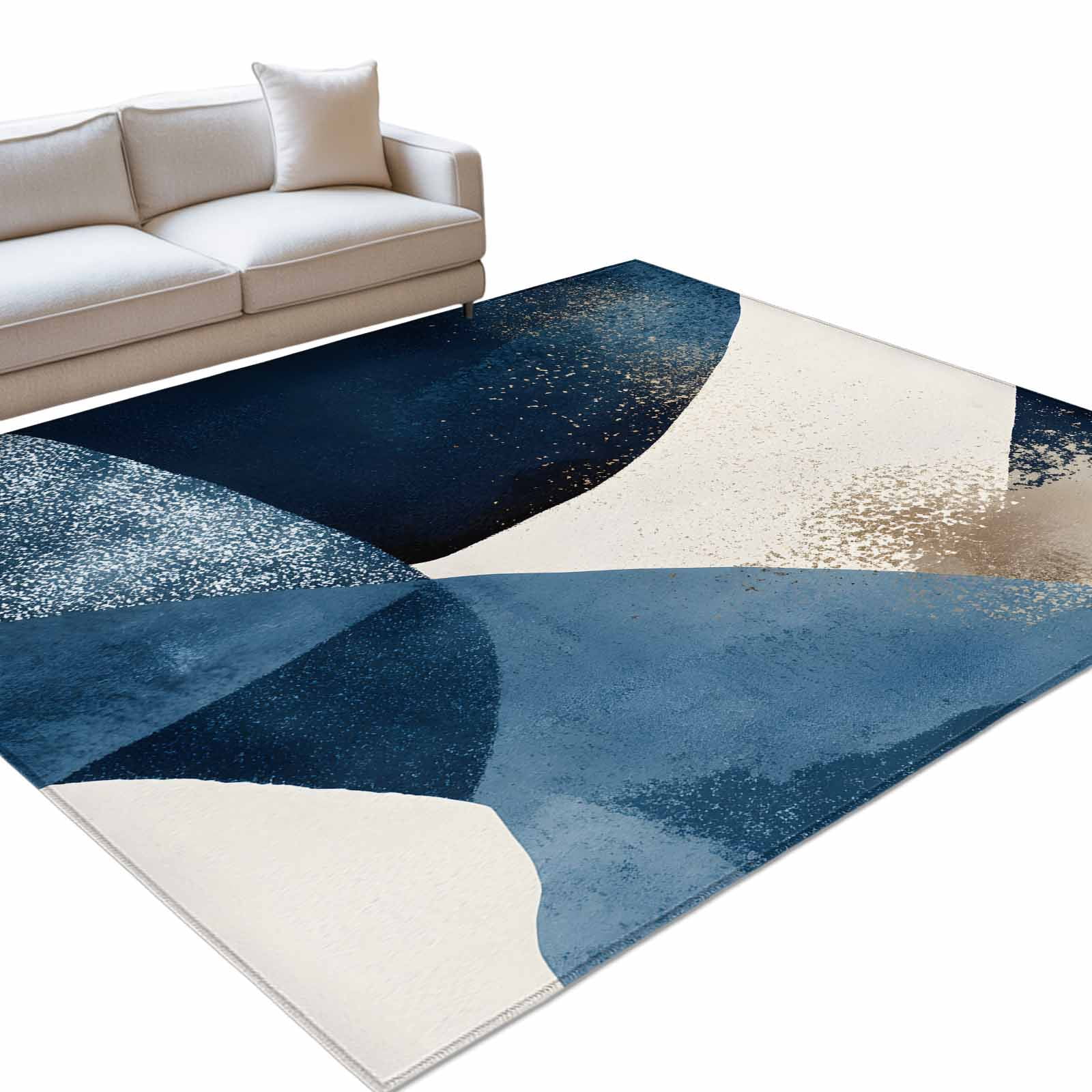 Abstract Geometric Area Rugs 3x5ft Blue Gold Beige Dynamic Texture ...