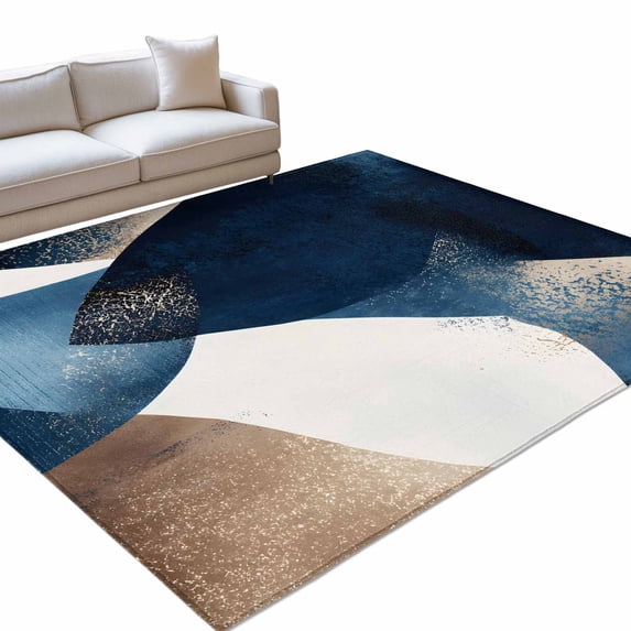Abstract Geometric Area Rugs 3x5ft Dynamic Blue Gold Art Floor Rug Non ...