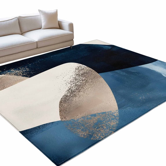 Abstract Geometric Area Rugs 3x5ft Dynamic Gold Deep Blue Art Floor Rug ...