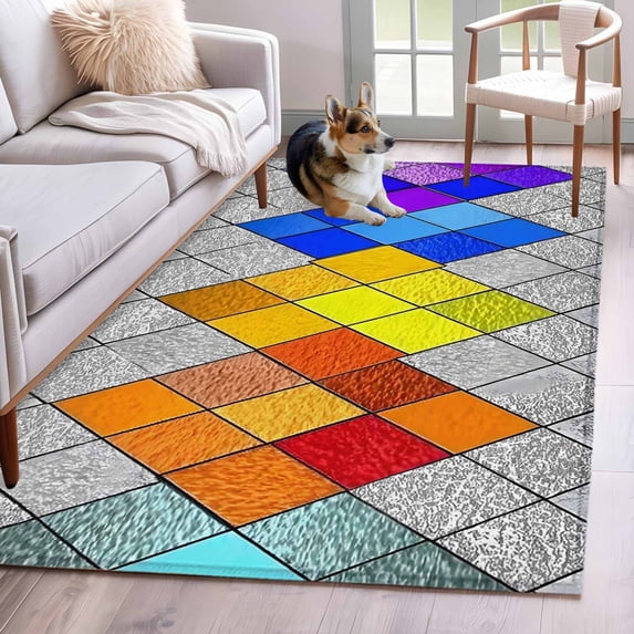 Abstract Geometric Area Rugs 4x6 ft Modern Gradient Argyle Glass ...
