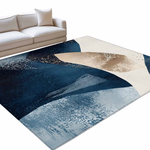 Abstract Geometric Area Rugs 4x6ft Dynamic Deep Blue Gold Art Floor Rug ...