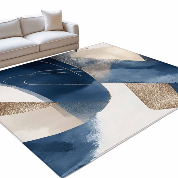 Abstract Geometric Area Rugs 4x6ft Gold Blue Dynamic Texture Floor Rug ...