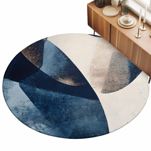 Abstract Geometric Area Rugs 5' (Round) Blue Beige Dynamic Texture ...