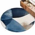 Abstract Geometric Area Rugs 5' (Round) Blue Gold Beige Dynamic Texture ...
