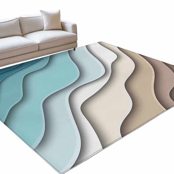 Abstract Geometric Area Rugs 6x9ft Teal Brown Gradient Waves Beach ...
