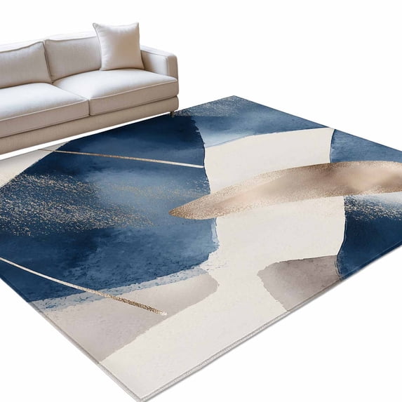 Abstract Geometric Area Rugs 8x10ft Blue Gold Dynamic Texture Floor Rug ...