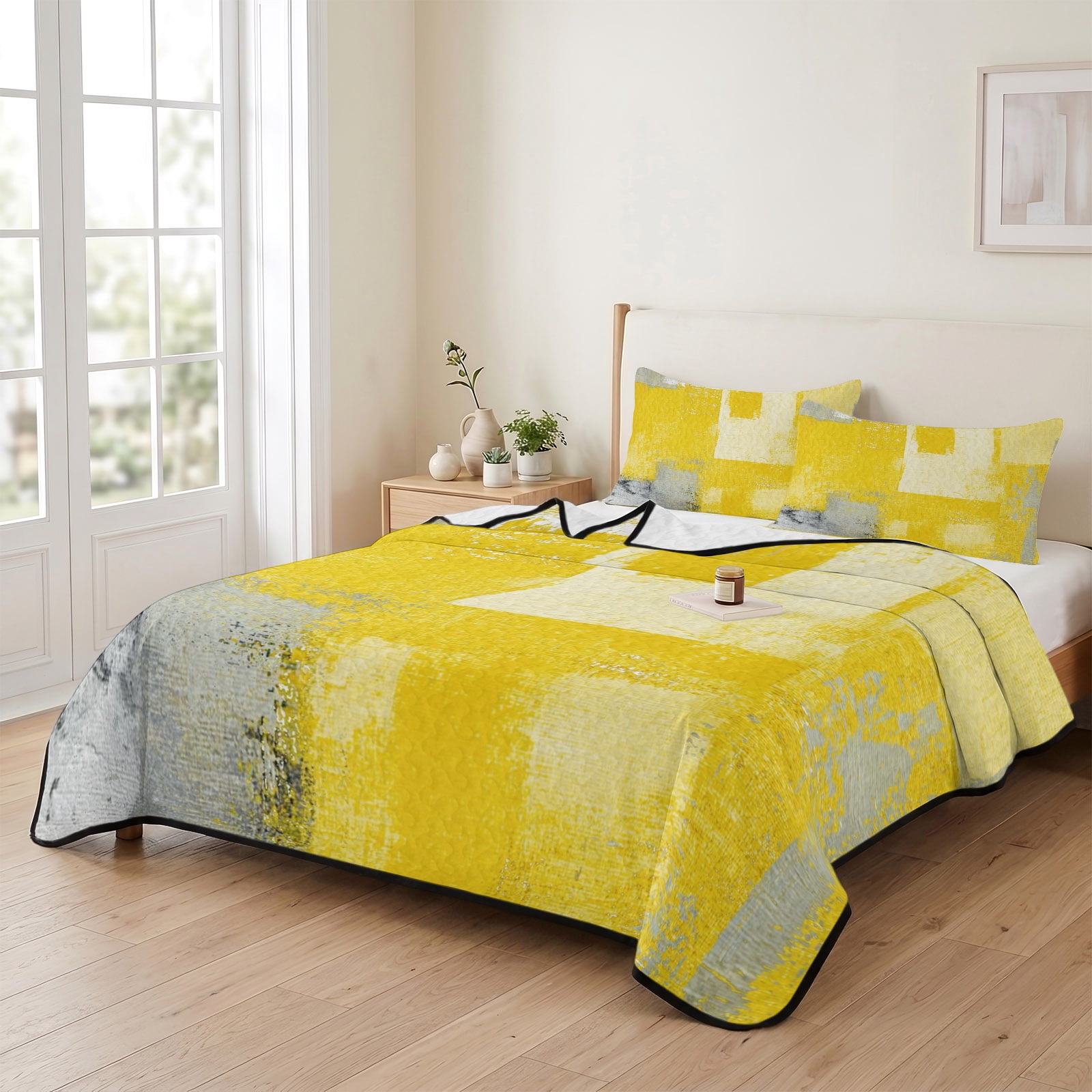 Abstract Geometric Art 3 Pieces Quilt Set,1 Quilt with 2 Shams,Gray ...