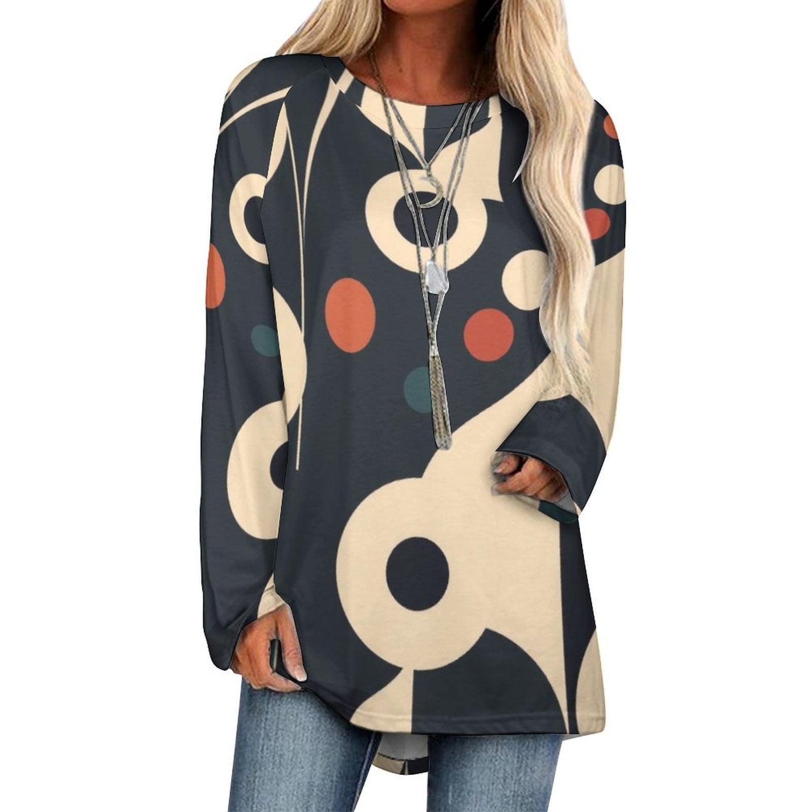 Abstract Geometric Art 3D Print Women Long Sleeve T Shirt Oversized ...