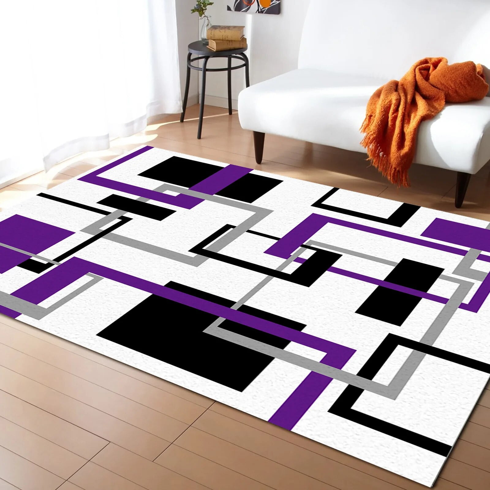 Abstract Geometric Art Black Purple Carpet Area Rug Children's Room ...