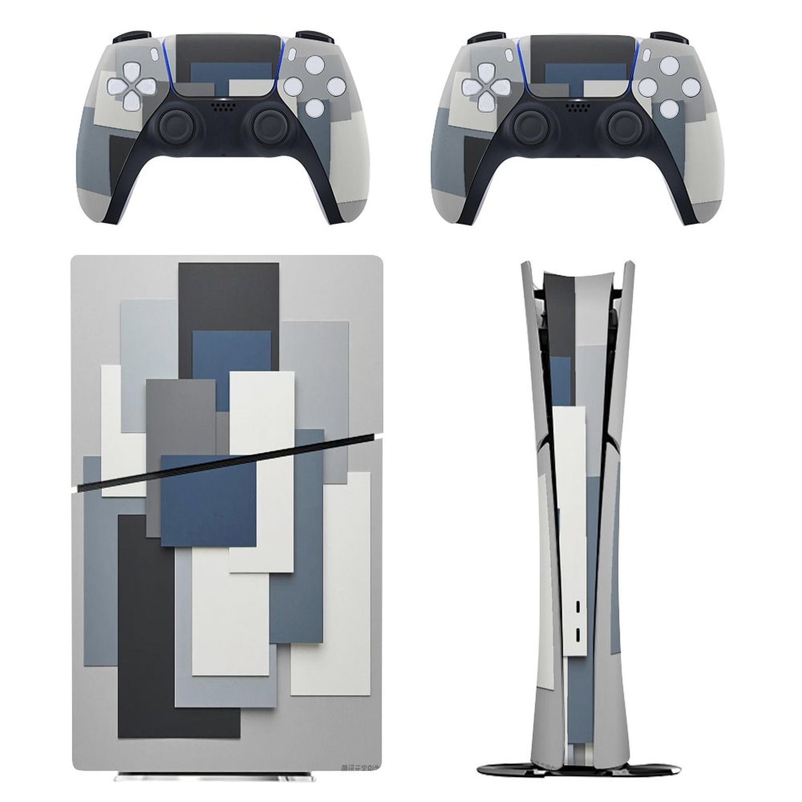 Abstract Geometric Art Blue Black Grey PS5/PS5 Slim Digital Disc Skin ...